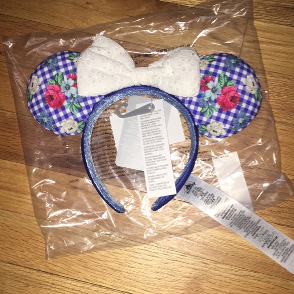Disney | Accessories | Disney Parks Blue Gingham Floral Checkered 222 ...